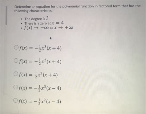 solved determine an equation for the polynomial function in