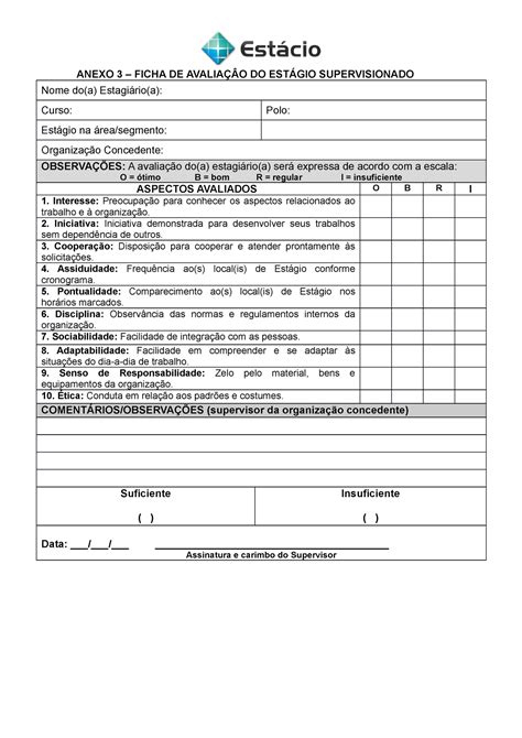 Anexo 3 Ficha DE Avaliacao DO Estagio Supervisionado 1 ANEXO 3