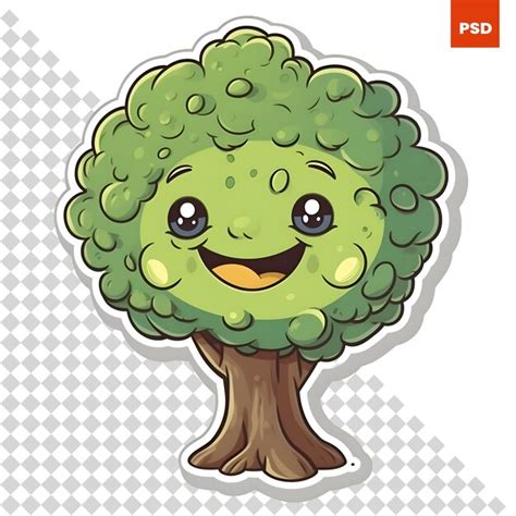 Lindo personaje de dibujos animados de árbol verde aislado en la