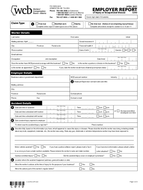 Form Canada Alberta Wcb C Fill Online Printable