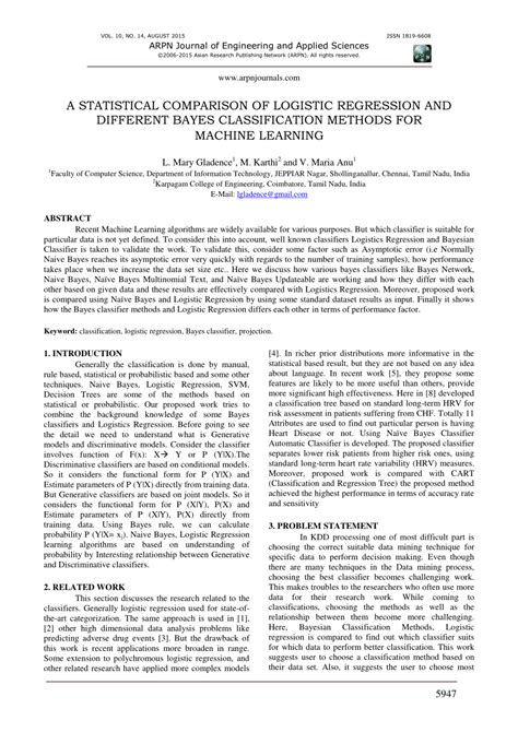 pdf a statistical comparison of logistic regression and different bayes classification methods