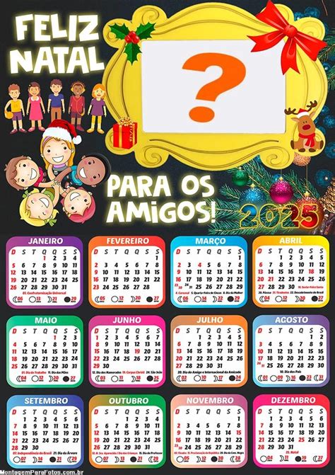 Calendário 2025 Feliz Natal para os Amigos Online Colagem de Foto