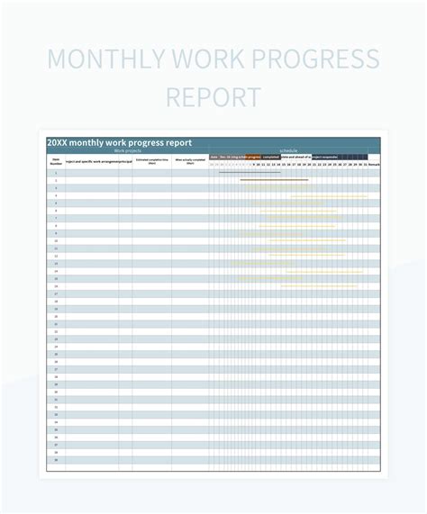 Monthly Work Progress Report Excel Template And Google Sheets File For