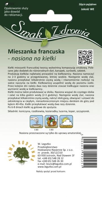 Nasiona na kiełki Mieszanka francuska 20 g Legutko