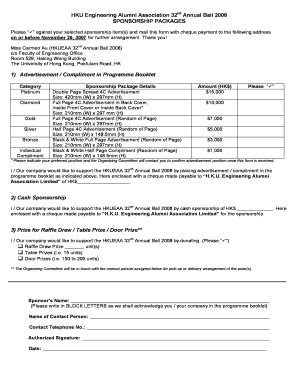 Fillable Online Sponsorship Reply Form HKU Alumni The University Of