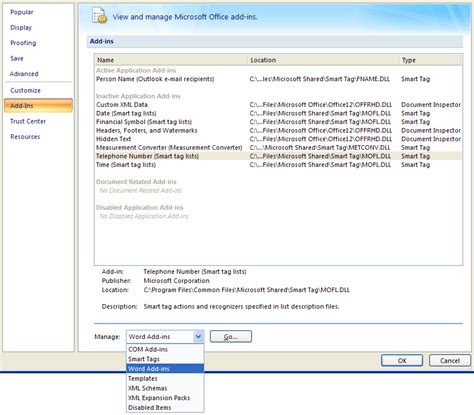 Manage Installed Add Ins Word Add In Controls Activex Macro