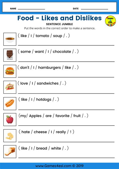 Food And Likes And Dislikes ESL Worksheet For Beginners Teach
