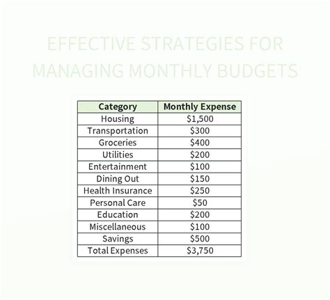 Effective Strategies For Managing Monthly Budgets Excel Template And