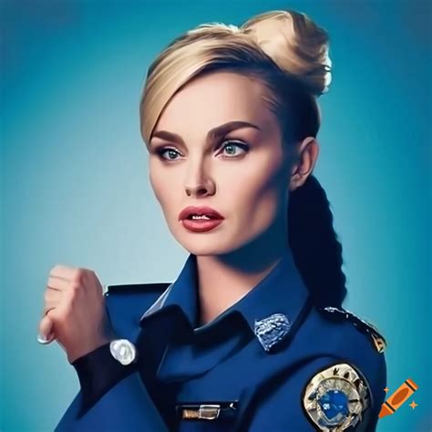 Portrait Of A Beautiful Young Lady In A Blue Police Uniform On Craiyon