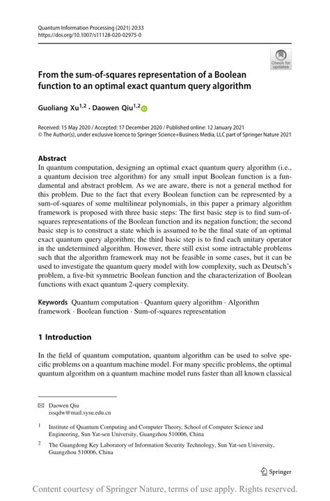 from the sum of squares representation of a boolean function to an optimal exact quantum query