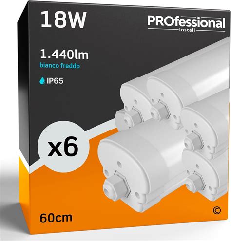 Eurocali 6 Plafoniere LED 60 Cm 18W Impermeabile IP65 1440 Lumen