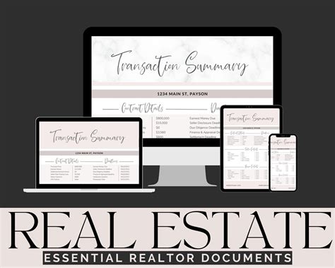 Transaction Summary For Real Estate Canva Template For Etsy