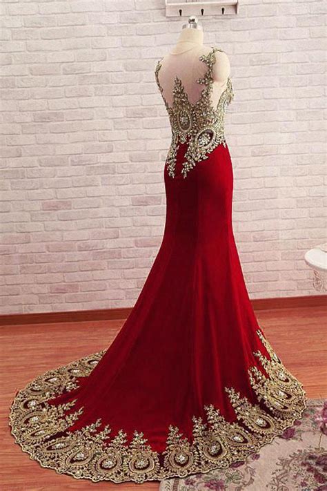 Gold Applique Burgundy Long Mermaid Prom Dress OP676 Prom Dresses