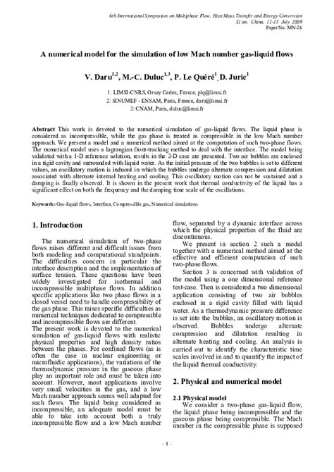 pdf a numerical model for the simulation of low mach number gas liquid flows daru virginie