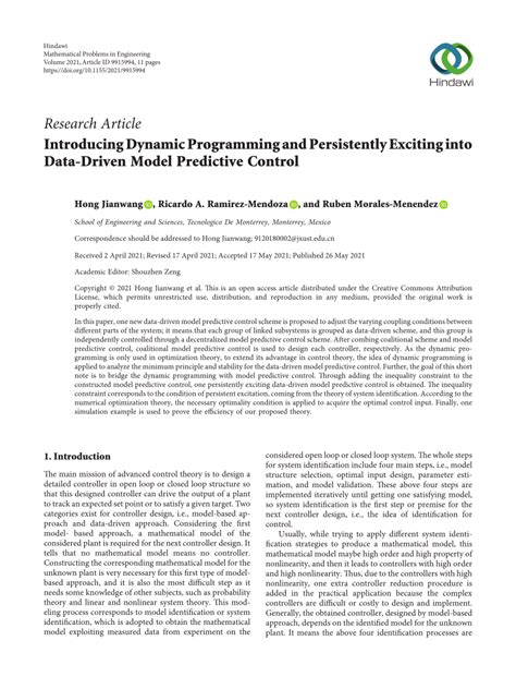 pdf introducing dynamic programming and persistently exciting into data driven model