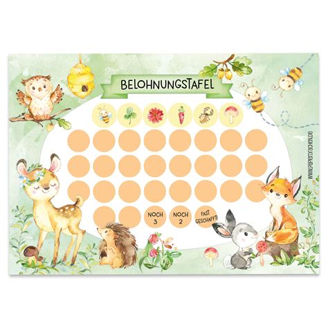 Belohnungstafel für Kinder Motiv Waldtiere Papierdrachen