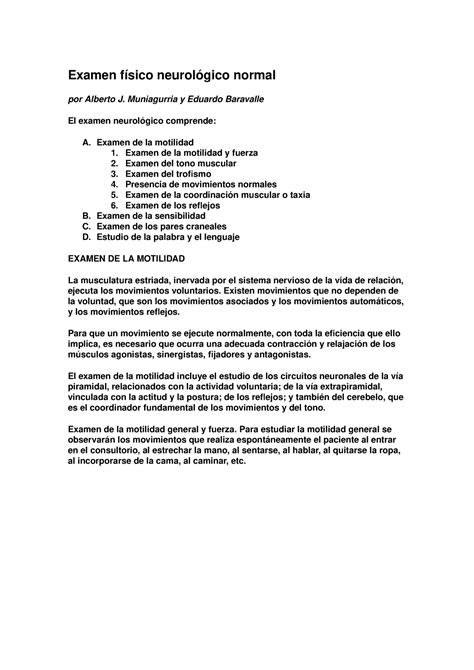 Examen físico neurológico normal Examen físico neurológico normal por
