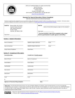 Fillable Online Special Education Citizen Complaint Request Form