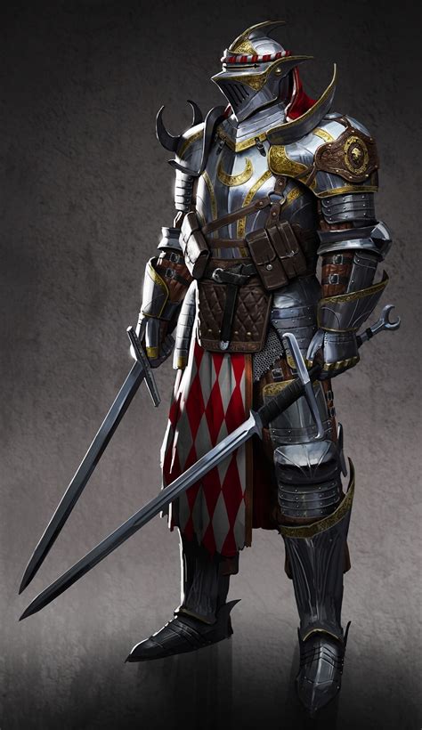 A Knight In Armor Holding Two Swords