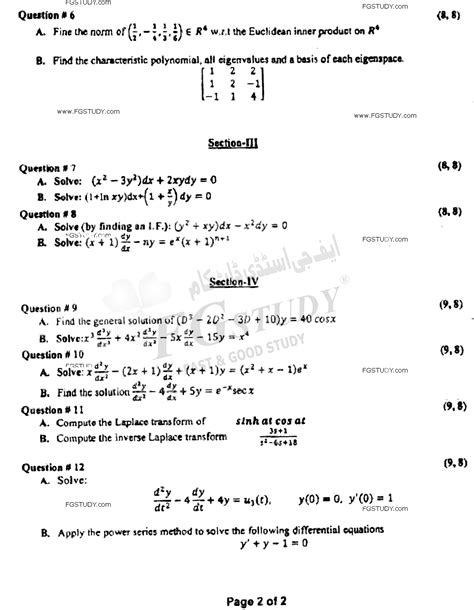 bsc part 2 mathematics a course 2 linear algebra and differential equations past paper 2021