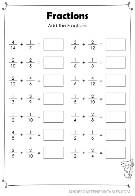 Fraction Unlike Denominators Worksheets