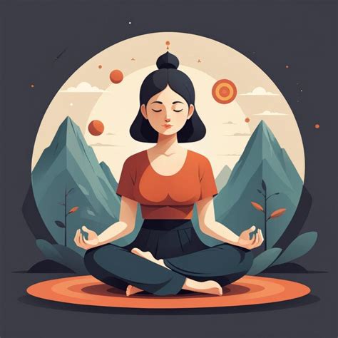 Ilustração plana de uma mulher sentada em posição de lótus os olhos
