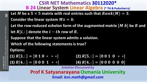 csir net mathematics 30 nov 2020 b 28 linear system la solution discussed by prof k
