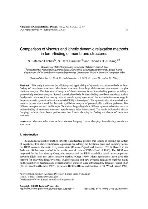 pdf comparison of viscous and kinetic dynamic relaxation methods in form finding of membrane