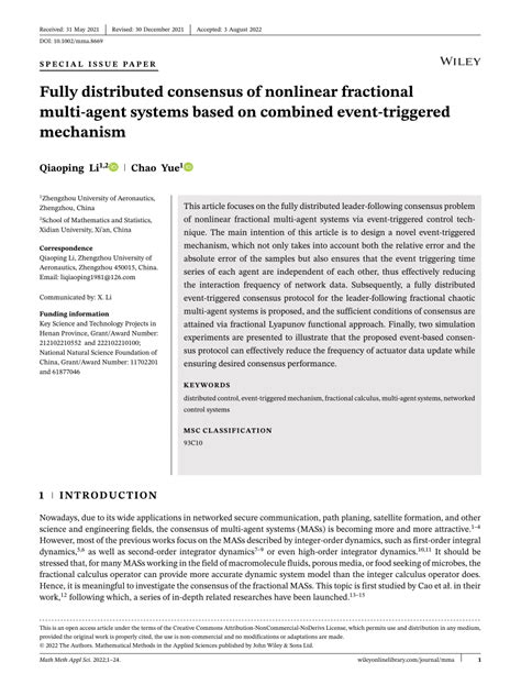 pdf fully distributed consensus of nonlinear fractional multi‐agent systems based on combined