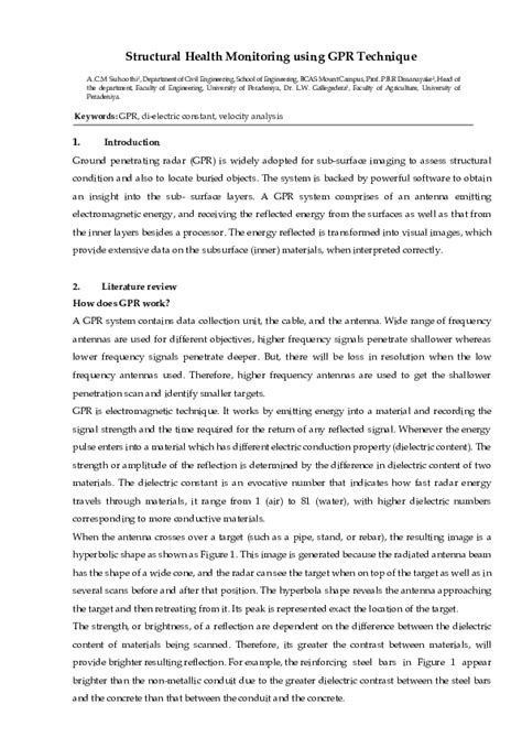 pdf structural health monitoring using gpr technique mohamed suhoothi abdul careem
