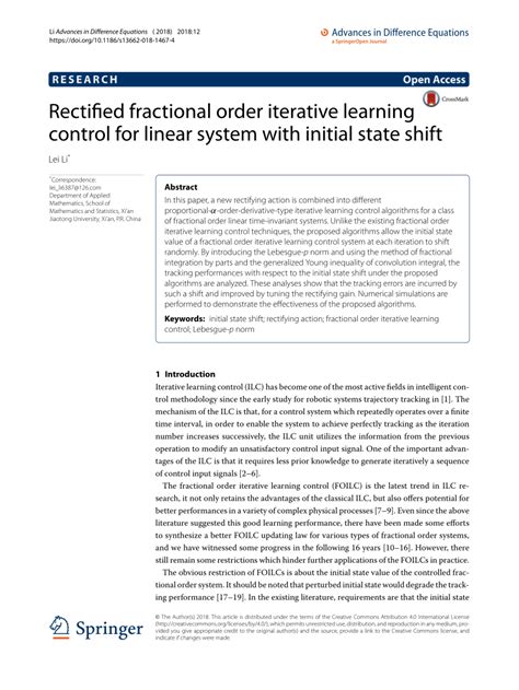 pdf rectified fractional order iterative learning control for linear system with initial state