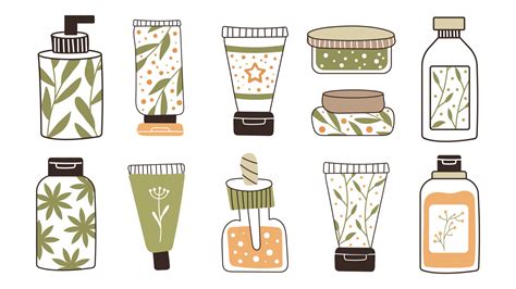 um conjunto de frascos e tubos de cosméticos frascos para cuidados