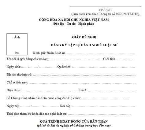 Mẫu giấy đề nghị đăng ký tập sự hành nghề luật sư mới nhất hiện nay