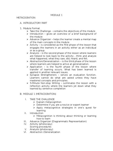 module 1 metacognition pdf metacognition learning