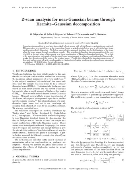 pdf z scan analysis for near gaussian beams through hermite gaussian decomposition i
