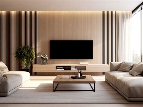 Ściana TV z lamelami w nowoczesnym salonie inspiracje Decor System