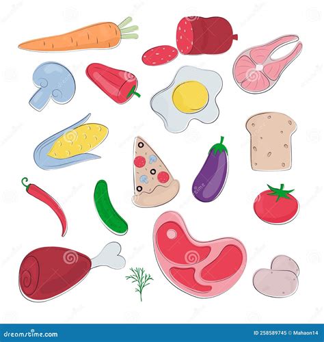 Doodle Food Set Stock Vector Illustration Of Vegetables