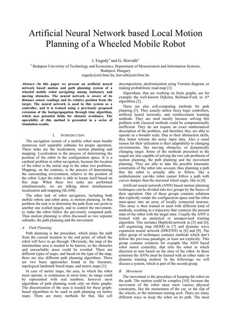 pdf artificial neural network based local motion planning of a wheeled mobile robot