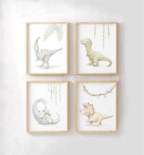 SET Of Four Watercolor Nursery Art Dinosaurs Etsy