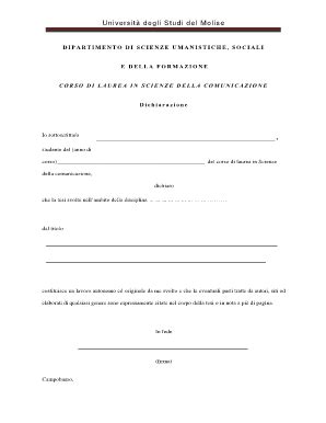 Fillable Online Dichiarazione Per I Tesisti Di Originalita Della T In