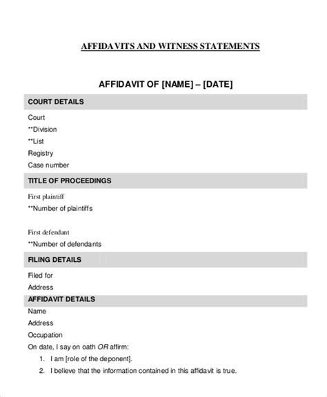 Free Witness Affidavit Form Samples In Pdf Ms Word