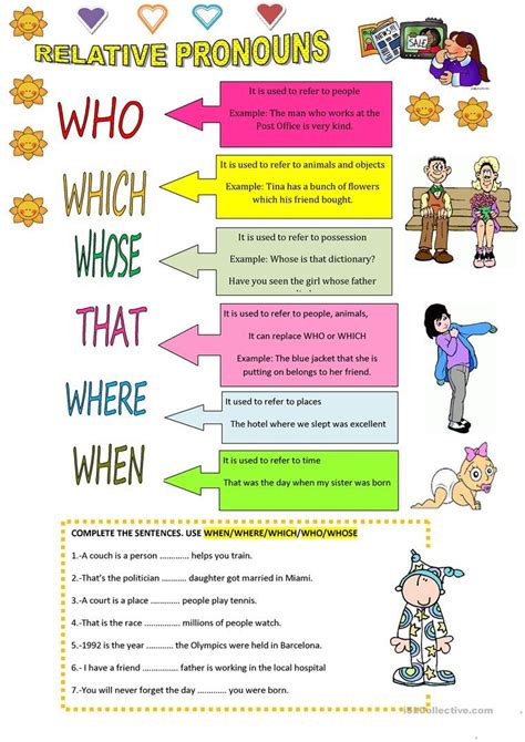 Exercises Relative Pronouns Elementary Pronouns Printable