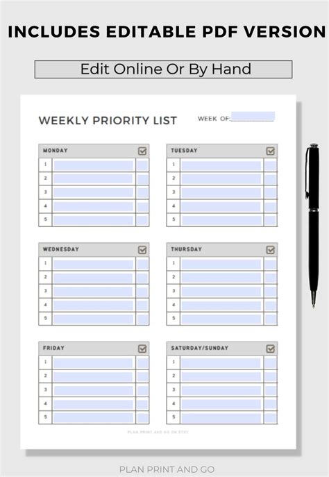 Weekly Planner Printable To Do List Weekly Agenda Minimal Weekly