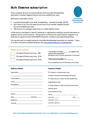 Fillable Online Breastfeeding Asn Bulk Essence Subscription