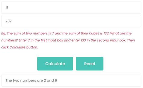 find 2 numbers by sum and sum of cubes calculator mathbz