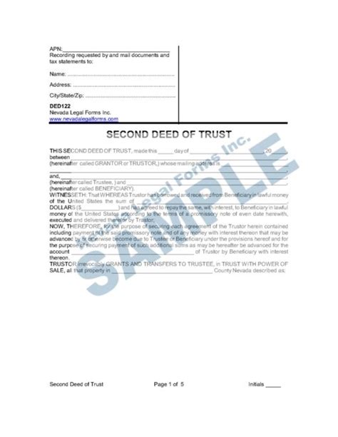 SECOND DEED OF TRUST Nevada Legal Forms Services