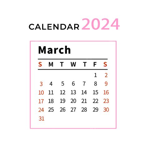 Color Simple Del Calendario De Marzo De 2024 Png Calendario 2024
