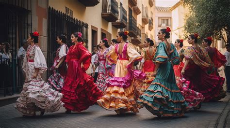 Women Dressed In Traditional Spanish Costume On An Urban Street