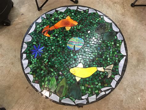 Beautiful Koi Pond Mosaic Table Scrolller