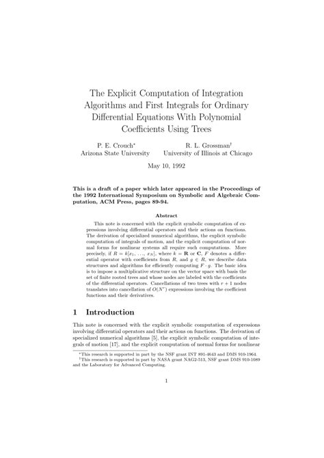 pdf the explicit computation of integration algorithms and first integrals for ordinary